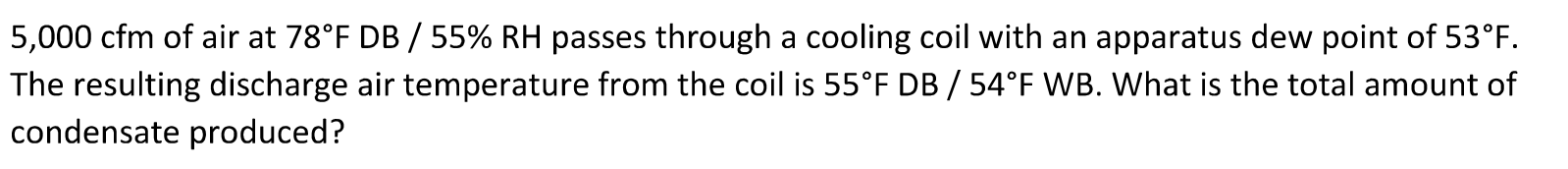 Solved 5,000cfm of air at 78∘F DB / 55% RH passes through a | Chegg.com