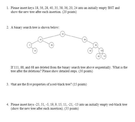 Solved 1. Please insert keys 18,56,28,40,35,38,36,20,24 into | Chegg.com