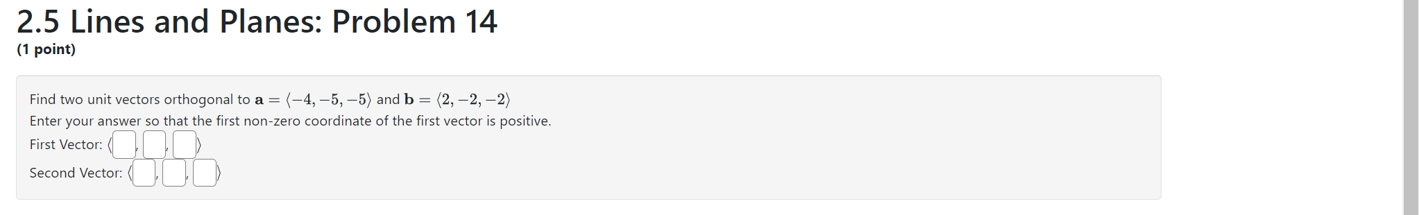 Solved 2.5 Lines and Planes: Problem 14 (1 point) Find two | Chegg.com