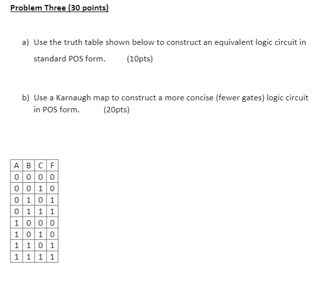 Solved Problem Three (30 points) a) Use the truth table | Chegg.com