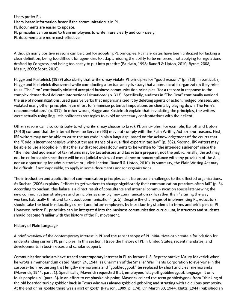 Solved After reading “Introducing Plain Language Principles | Chegg.com