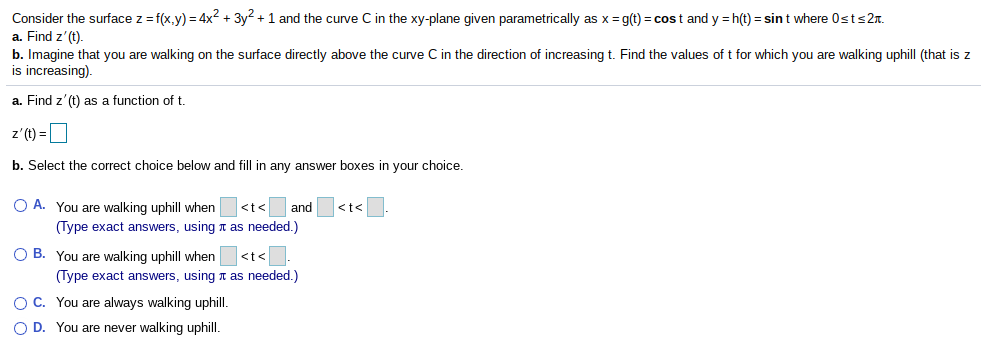 Solved Consider the surface z = f(x,y) = 4x2 + 3y2 + 1 and | Chegg.com