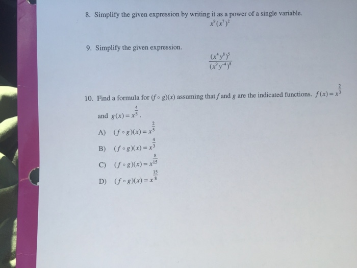 Solved 8. Simplify the given expression by writing it as a | Chegg.com