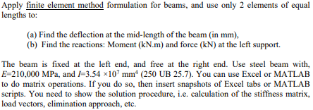 Solved Apply finite element method formulation for beams, | Chegg.com