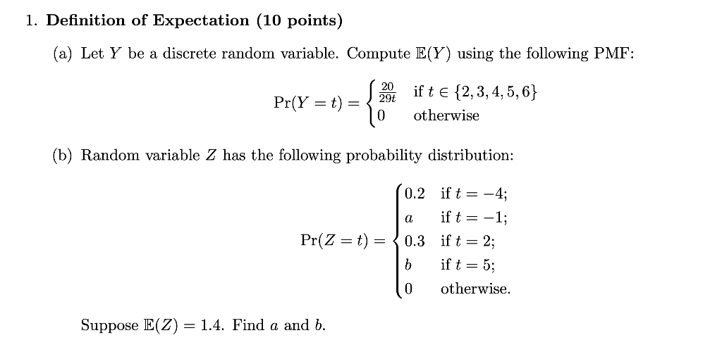Solved Definition of Expectation (10 points) (a) Let Y be a | Chegg.com