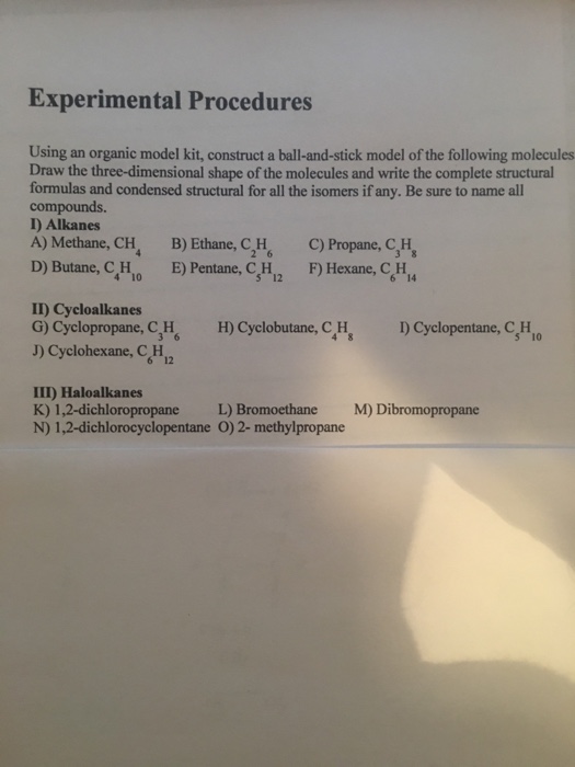 Solved Experimental Procedures Using an organic model kit, | Chegg.com