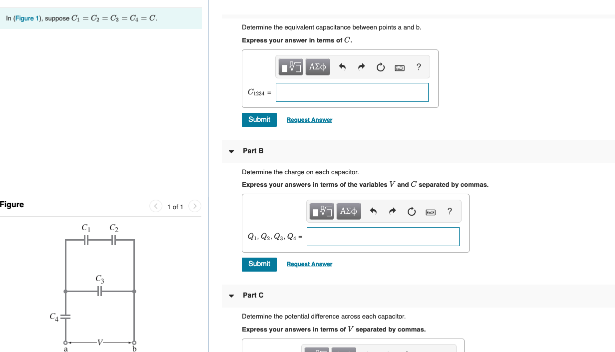 Solved In (Figure 1), suppose C1 = C2 C3 = CA = C. Determine | Chegg.com