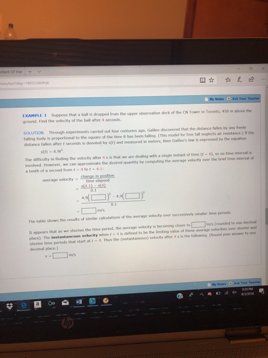 Solved itant Of HurV EXAMPLE 3 ground. Find the velocity of | Chegg.com