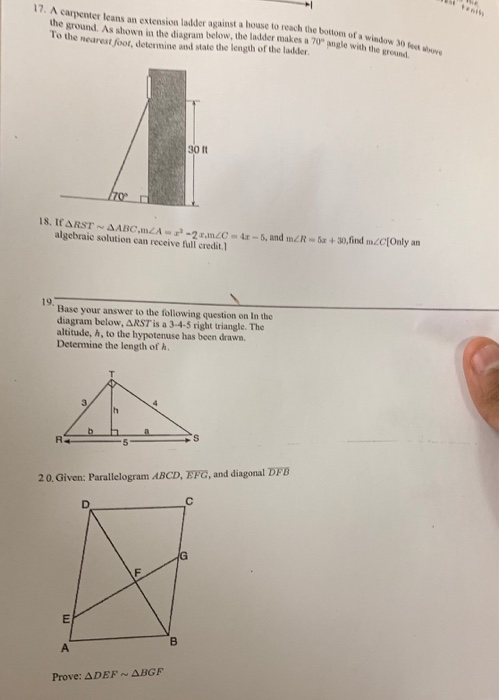 Solved 17. A carpenter leans an extension ladder against a | Chegg.com