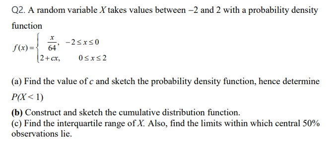 Solved Q2. A random variable X takes values between –2 and 2 | Chegg.com