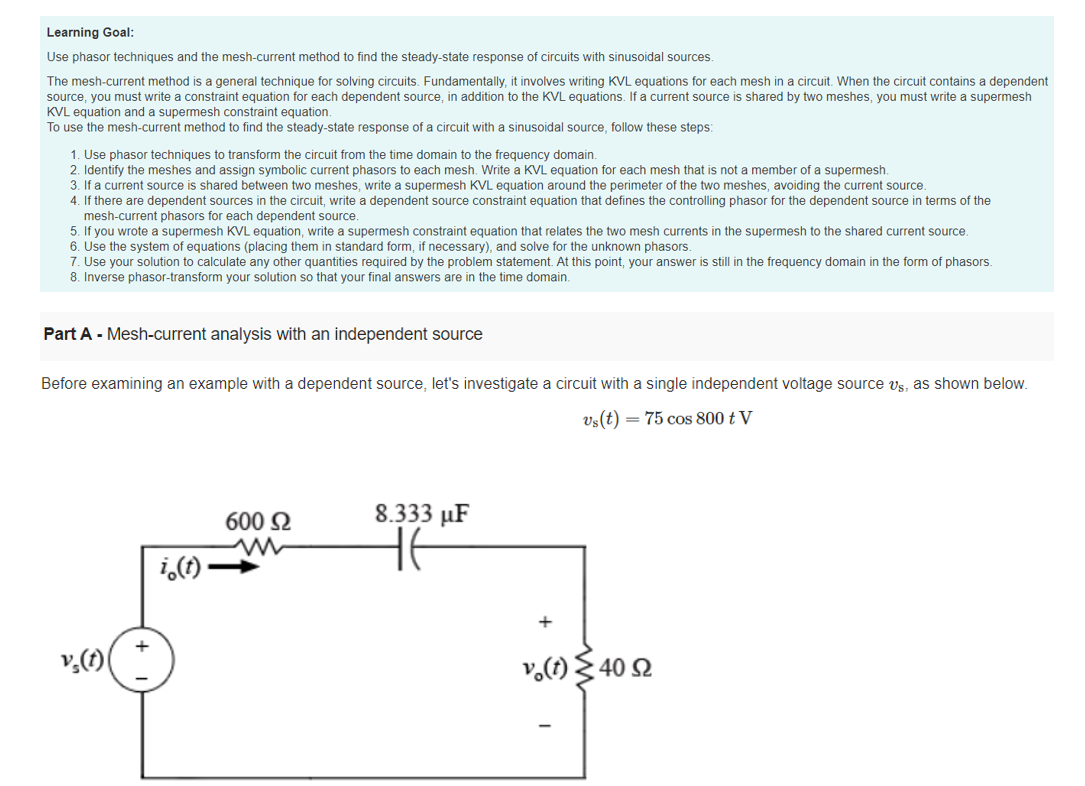 Solved Learning Goal: Use phasor techniques and the | Chegg.com