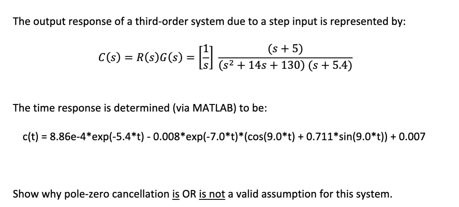 Solved The output response of a third-order system due to a | Chegg.com