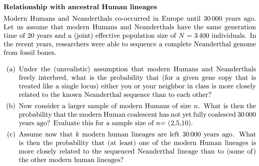 Solved Relationship with ancestral Human lineagesModern | Chegg.com