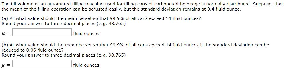 Solved The fill volume of an automated filling machine used | Chegg.com