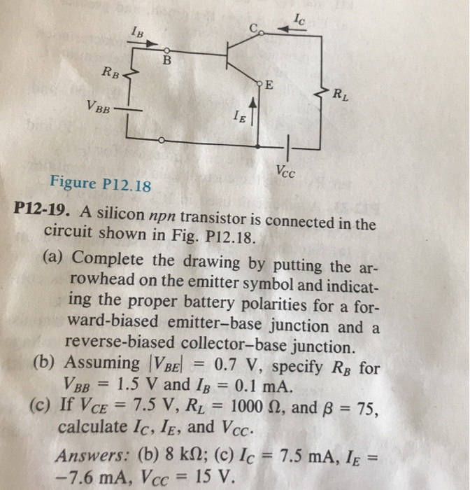 Solved Ic ER VB Figure P12.18 P12-19. A silicon npn | Chegg.com