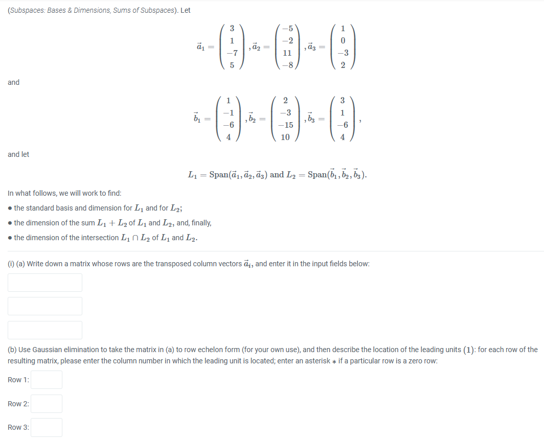 Solved (Subspaces: Bases \& Dimensions, Sums of Subspaces). | Chegg.com