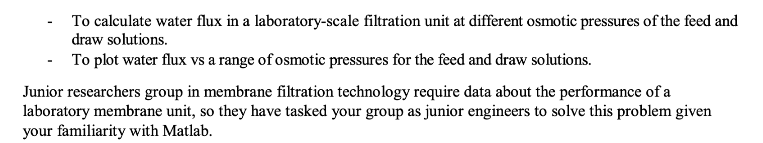 Solved To calculate water flux a laboratory-scale filtration | Chegg.com