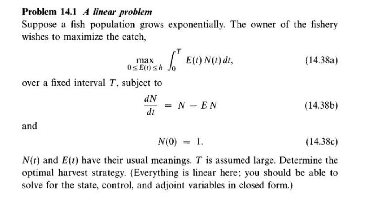 Solved Problem 14.1 A linear problem Suppose a fish | Chegg.com