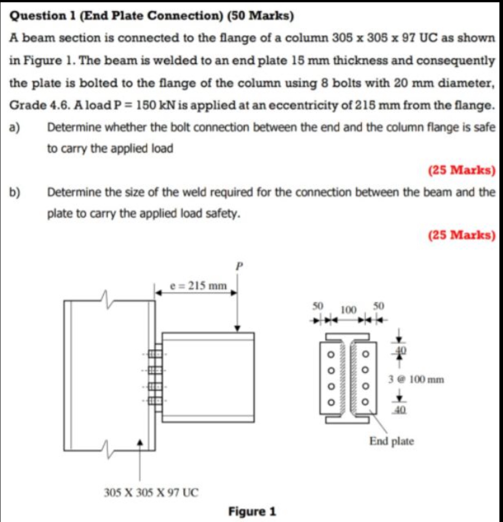 Question 1 (End Plate Connection) (50 Marks) A beam | Chegg.com