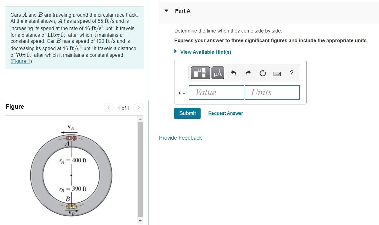Solved Cars A and B are traveling around the circular race | Chegg.com