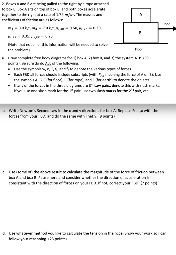 Solved 2. Boxes A and B are being pulled to the right by a | Chegg.com