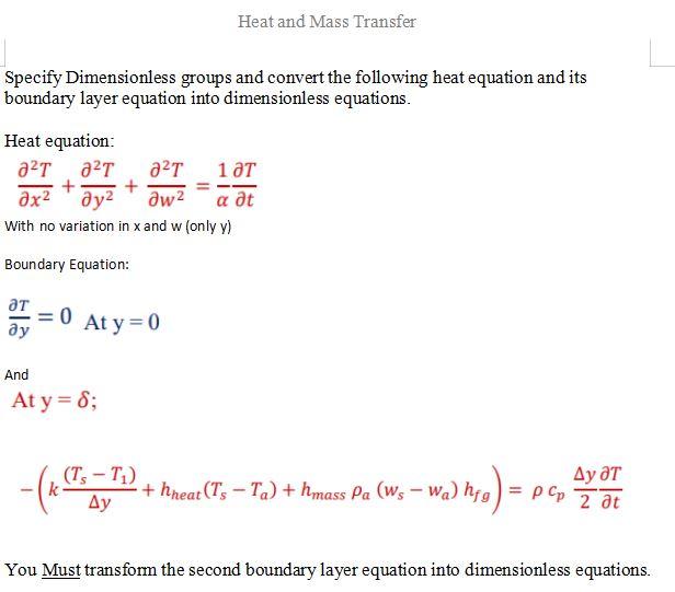 Heat and Mass Transfer Specify Dimensionless groups | Chegg.com