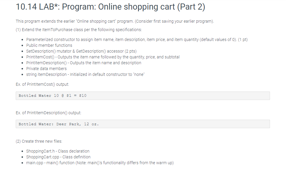 Solved 10.14 LAB*: Program: Online shopping cart (Part 2) | Chegg.com