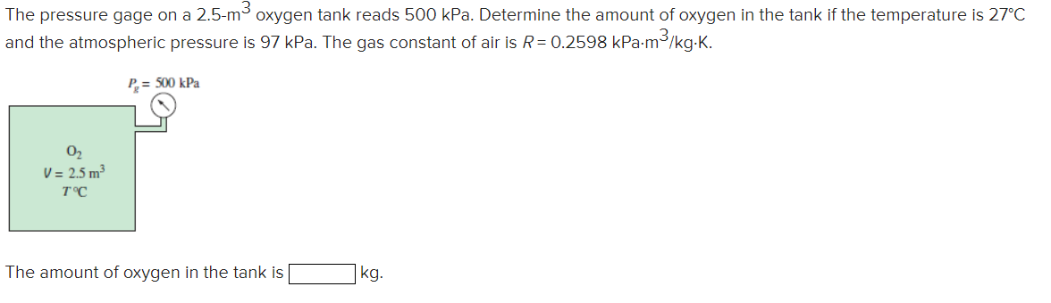 Solved The pressure gage on a 2.5−m3 oxygen tank reads | Chegg.com