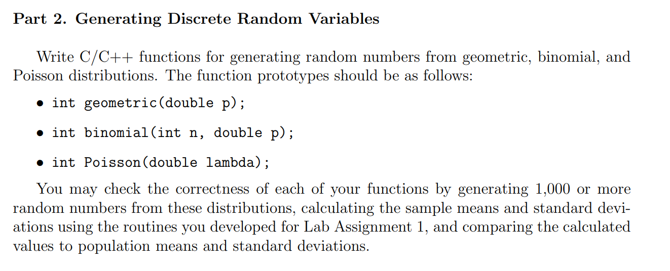Solved Part 2. Generating Discrete Random Variables Write | Chegg.com