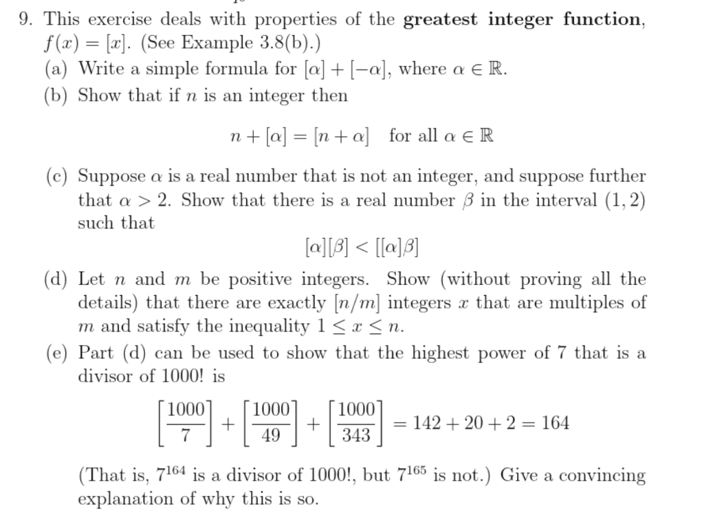 Solved This exercise deals with properties of the greatest | Chegg.com