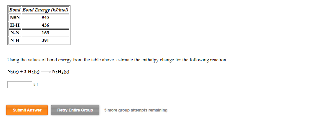 Solved Using the values of bond energy from the table above, | Chegg.com