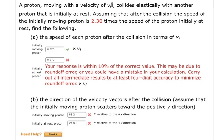 Solved A Proton Moving With A Velocity Of Vi Collides