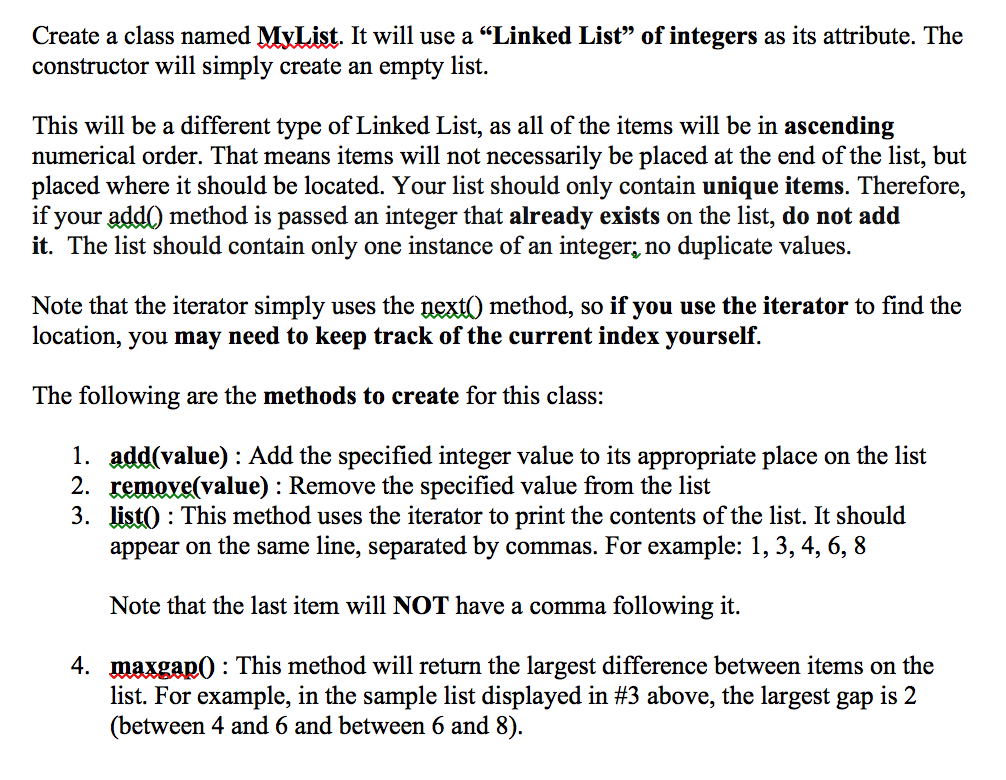 Solved Create a class named MyList. It will use a "Linked | Chegg.com