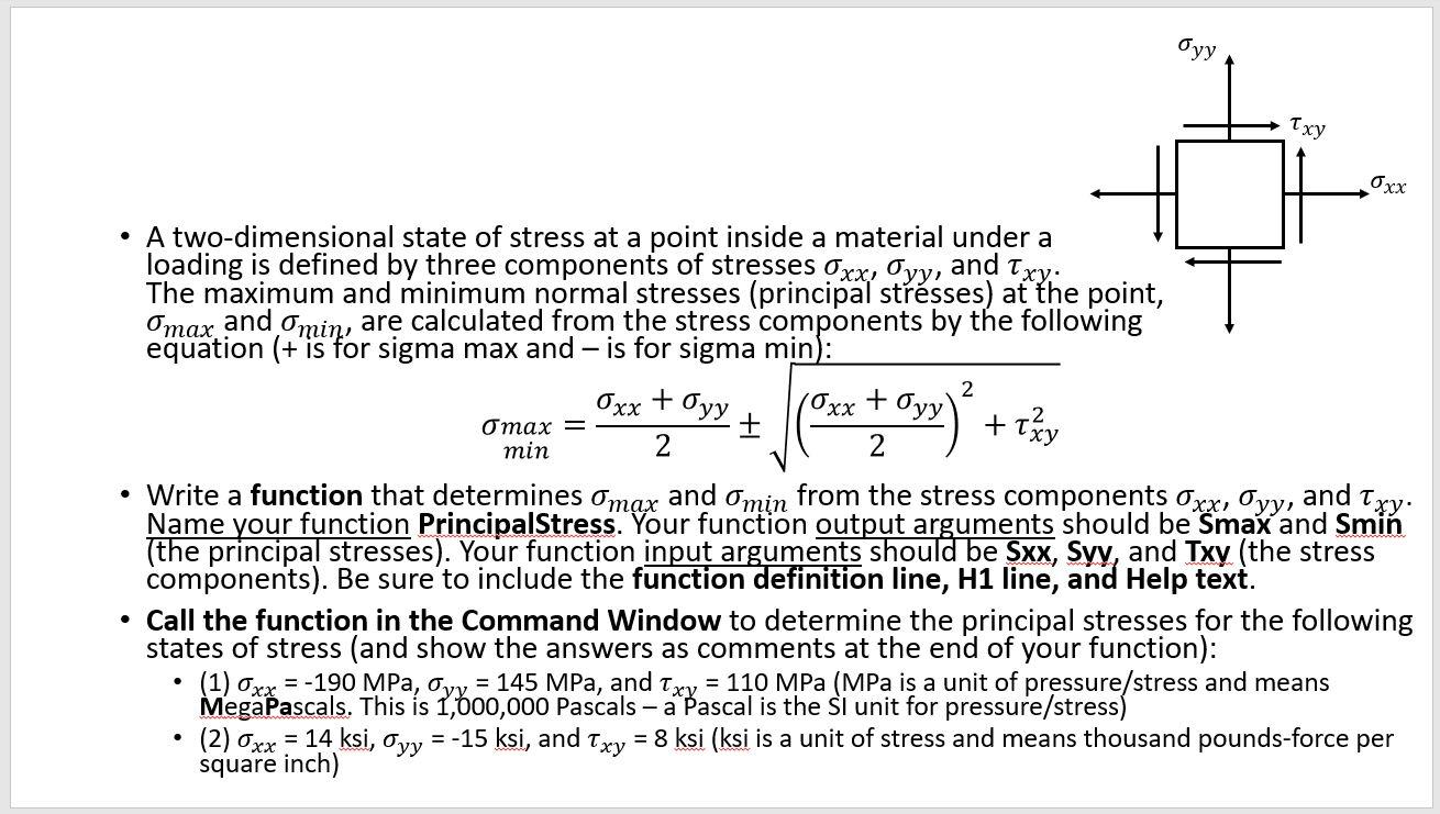 Solved •A two-dimensional state of stress at a point inside | Chegg.com