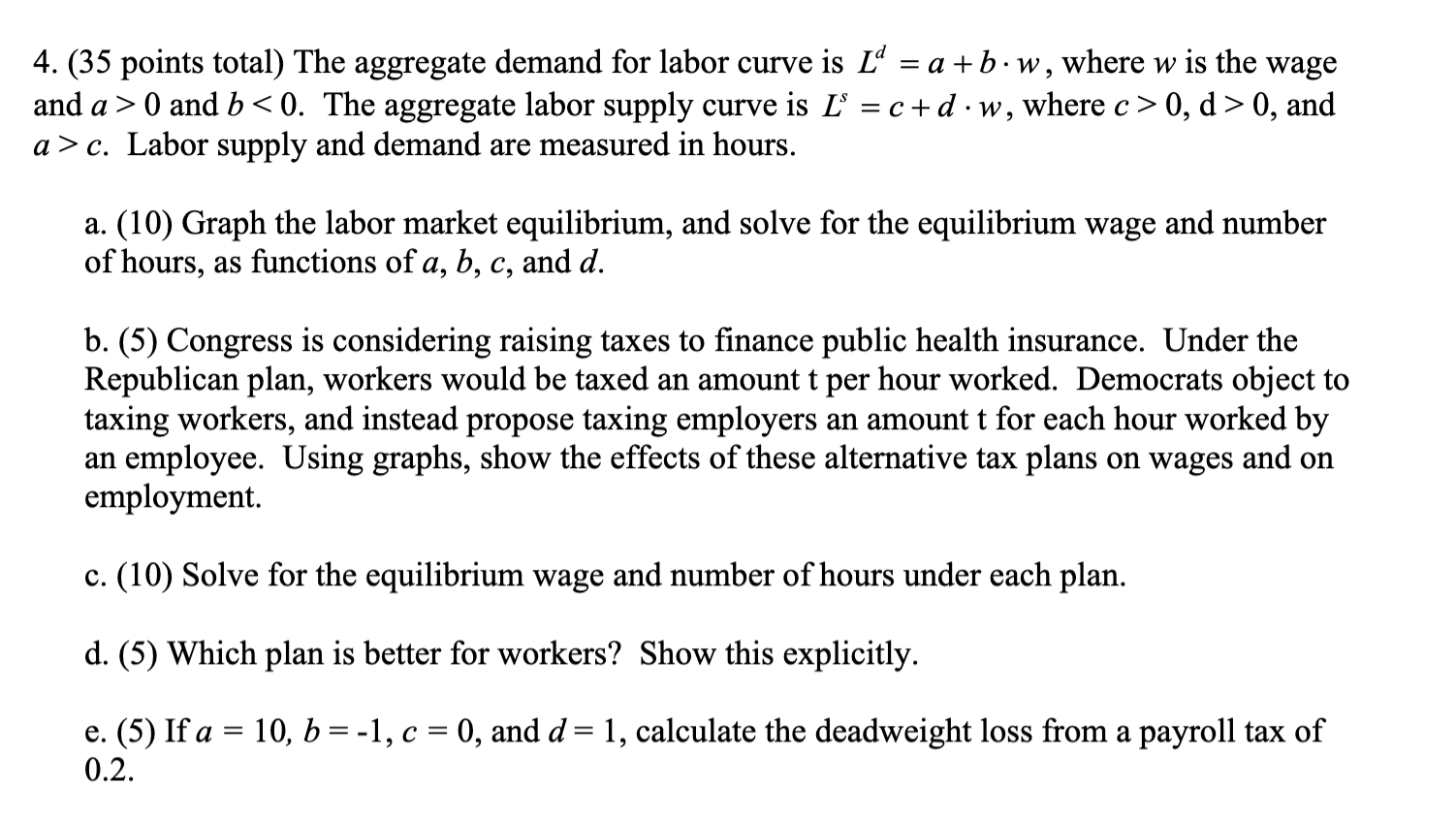 = 4. (35 points total) The aggregate demand for labor | Chegg.com