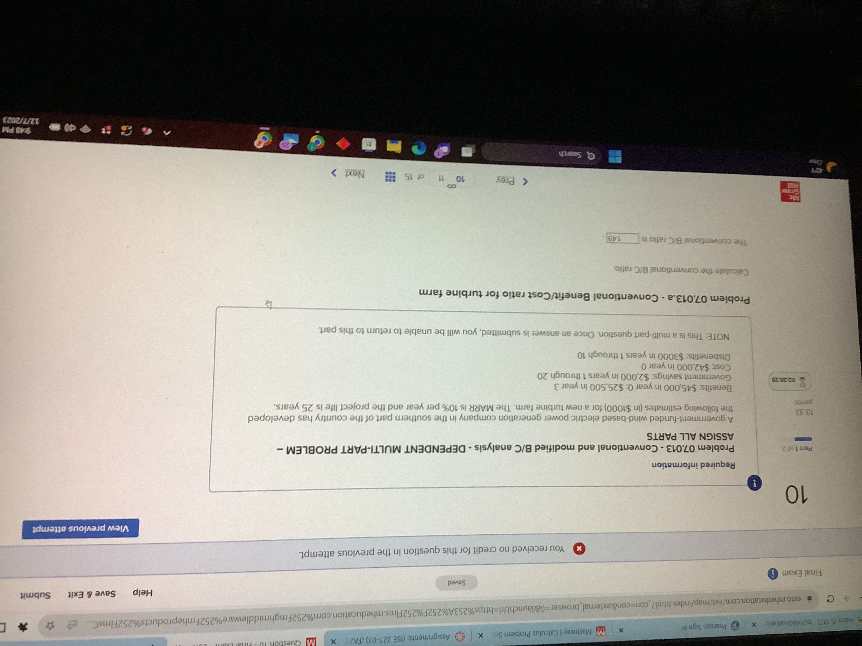 You received no credit for this question in the | Chegg.com