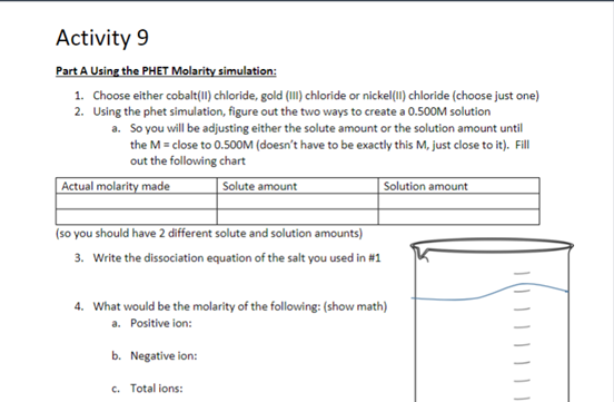 Solved Part A Using the PHET Molarity simulation: 1. Choose | Chegg.com