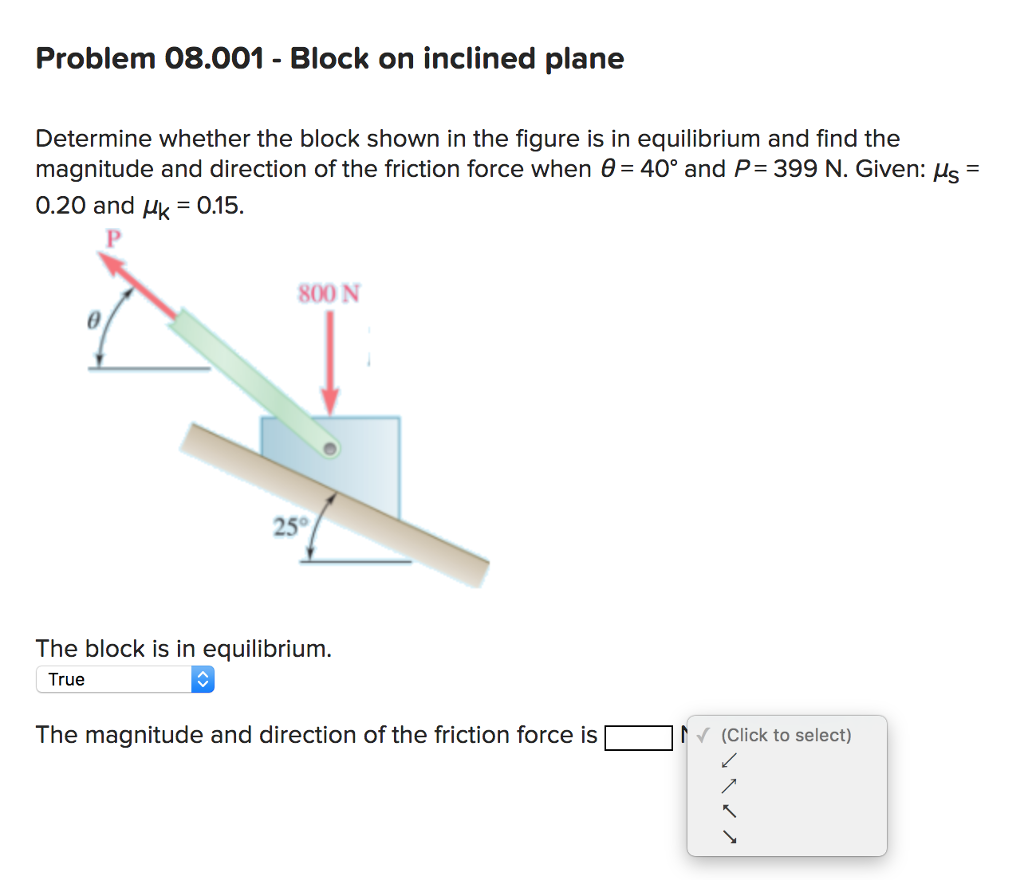 Solved Problem 08.001 - Block on inclined plane Determine | Chegg.com