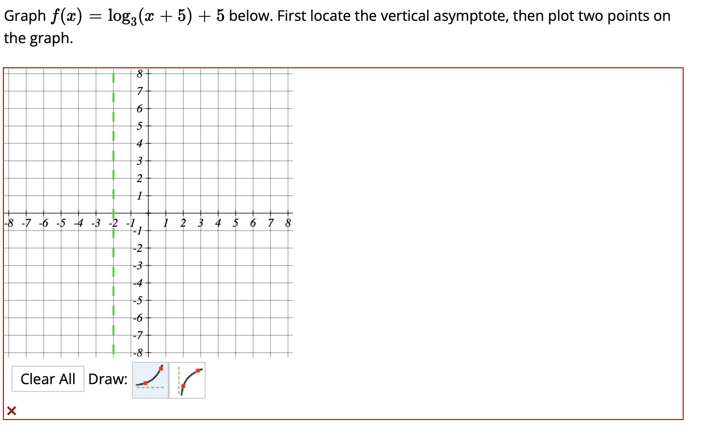 Solved Graph f(x) = log2 (x + 5) + 5 below. First locate the | Chegg.com