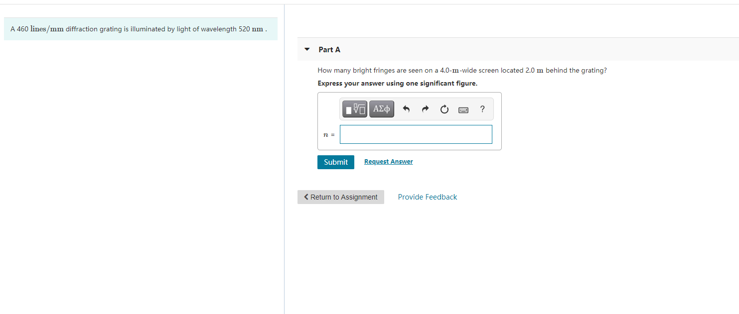 Solved A 460 lines/mm diffraction grating is illuminated by | Chegg.com