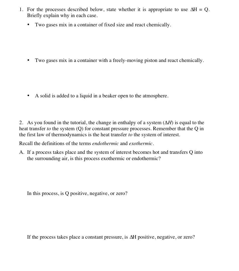 Solved 1. For the processes described below, state whether | Chegg.com