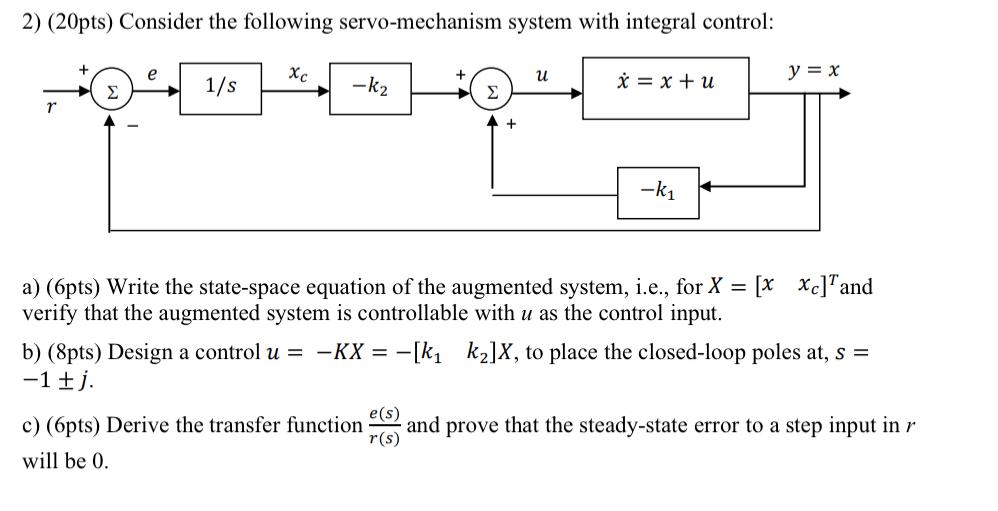 2) (20pts) Consider the following servo-mechanism | Chegg.com