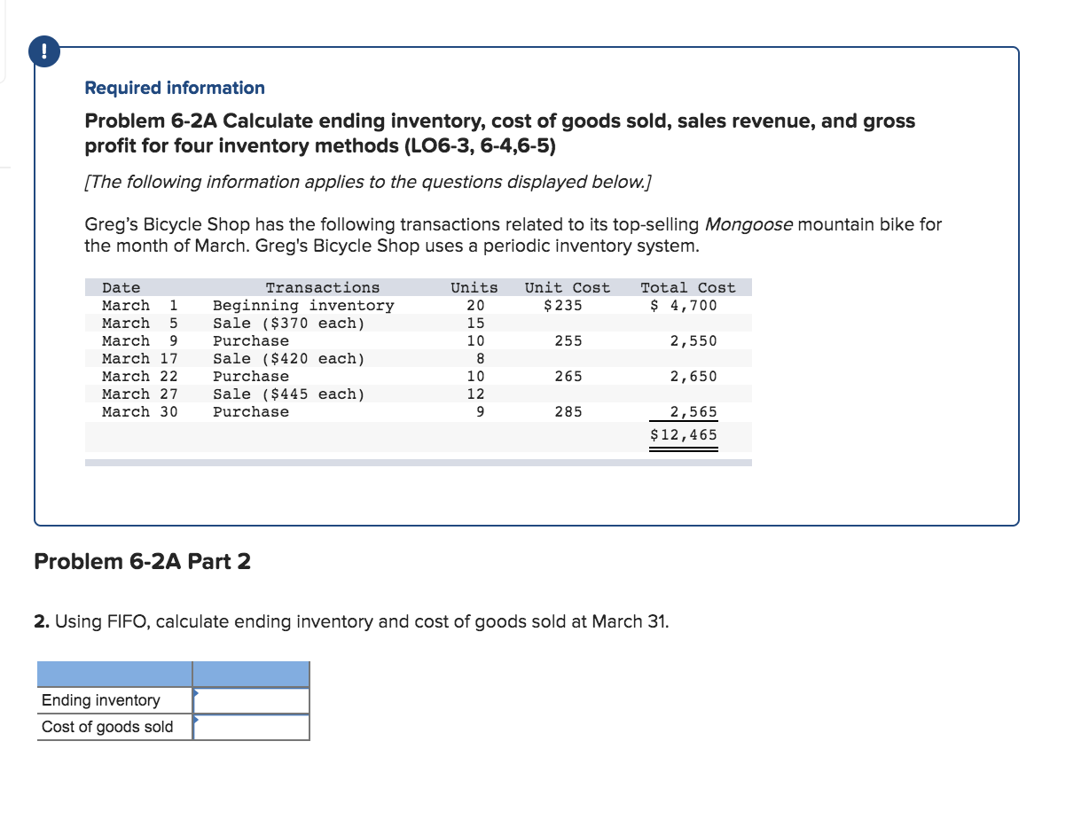 Solved Required information Problem 6-2A Calculate ending | Chegg.com