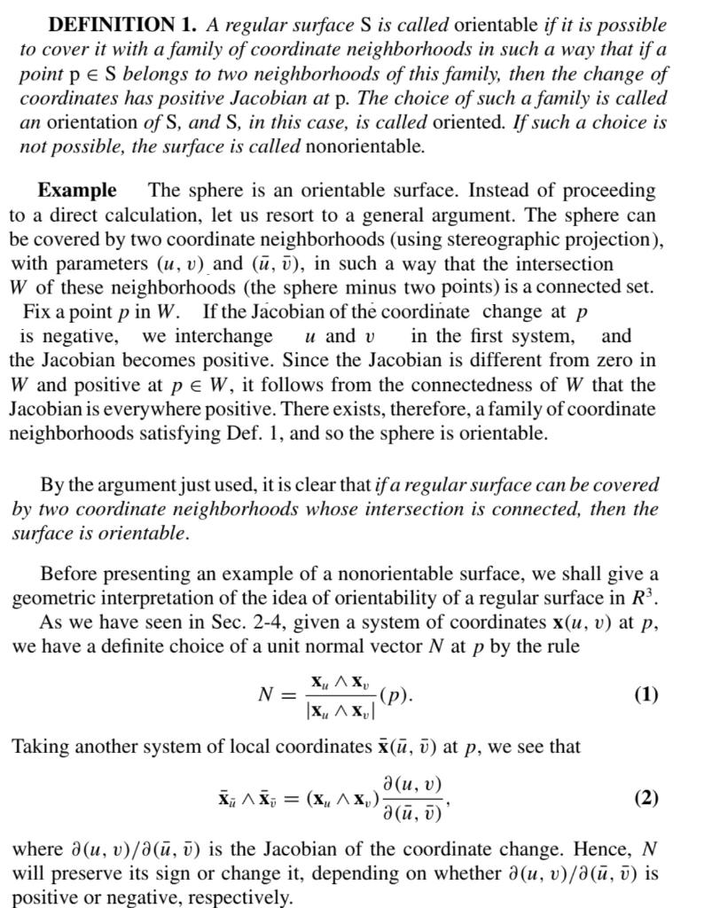 DEFINITION 1. A regular surface S is called | Chegg.com