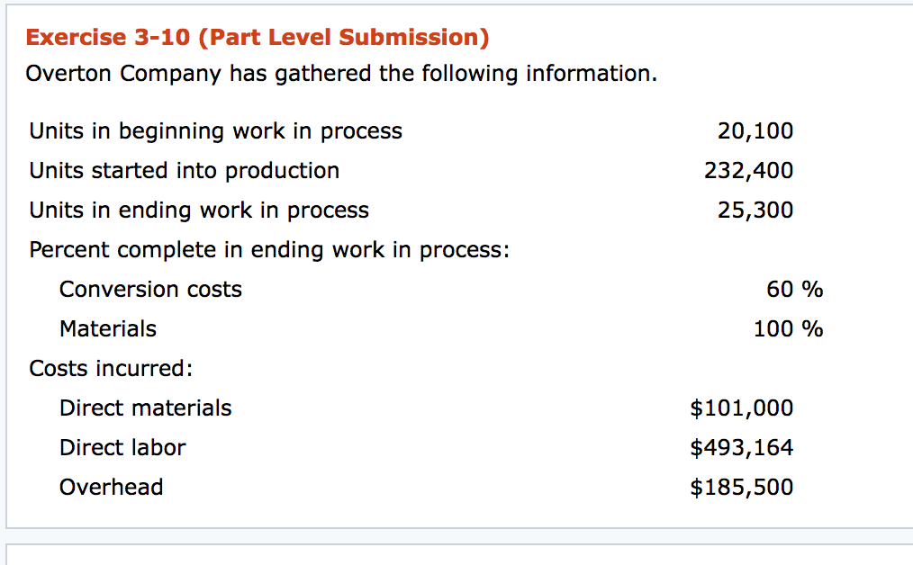 Solved Exercise 3-10 (Part Level Submission) Overton Company | Chegg.com