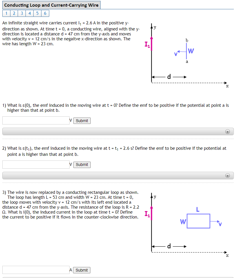 Solved Conducting Loop and Current-Carrying Wire 1 2 3 4 5 6 | Chegg.com