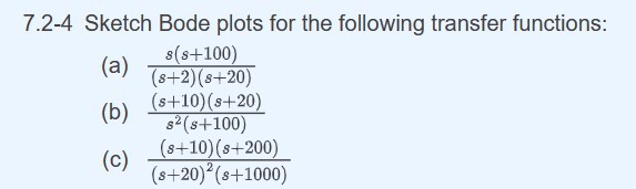 Solved 7.2-4 Sketch Bode plots for the following transfer | Chegg.com