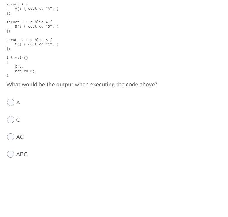 Solved struct A{ A { cout