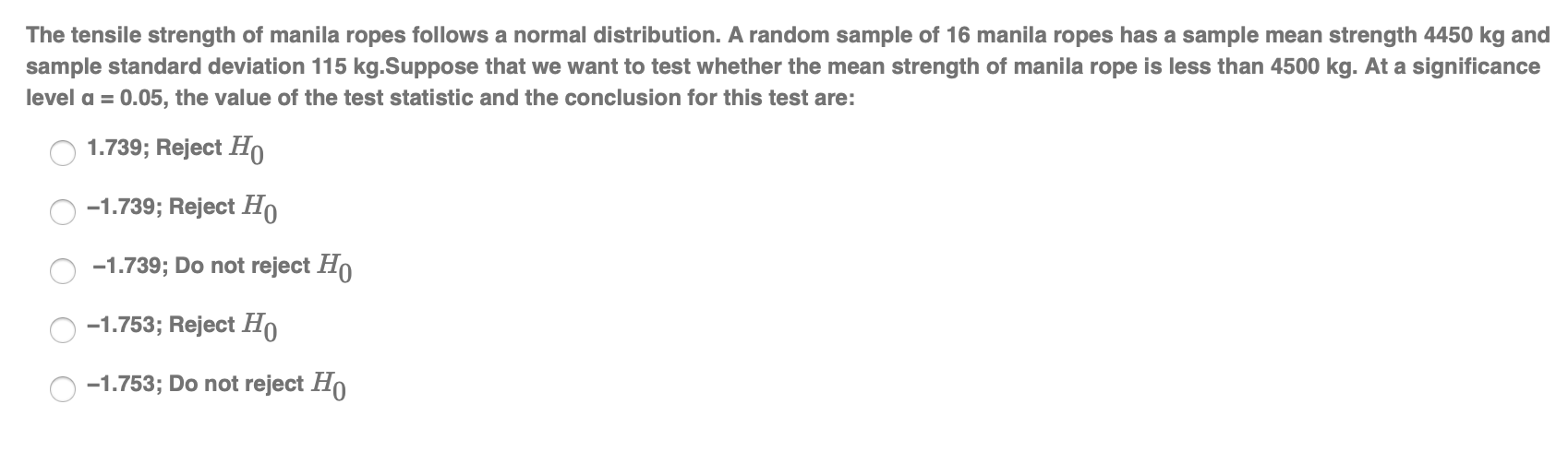Solved The tensile strength of manila ropes follows a normal | Chegg.com