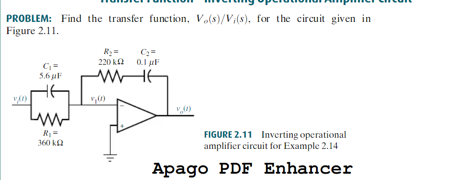 Solved PROBLEM: Find the transfer function, Vo(s)/V;(s), for | Chegg.com